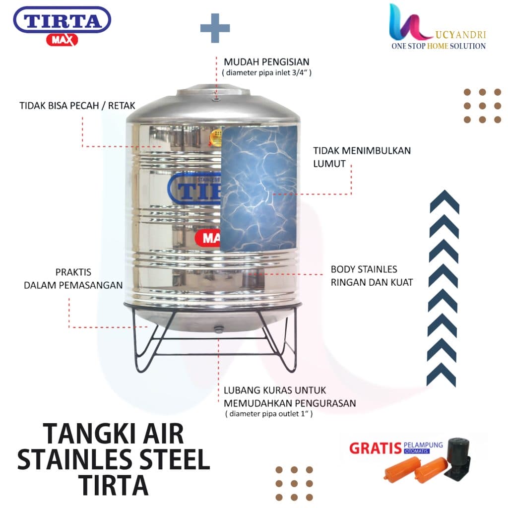 Tangki Air Tirta T 1500 PK Stainless Steel Tandon Toren - Lucyandri