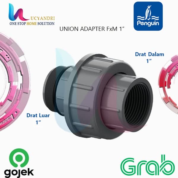 Union Adaptor Thread Penguin Female x Mele 1 Inch Watermur - Lucyandri